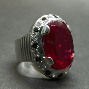 Oval Cut Dark Red Big Ruby Women Ring Sterling Silver 925 Handmade ...
