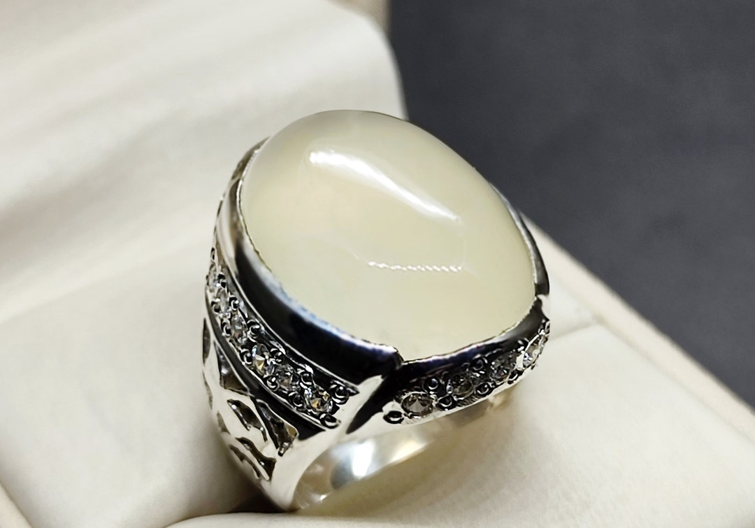 Handmade Natural White Quartz Lattice Ring: Sterling Silver Men's ...