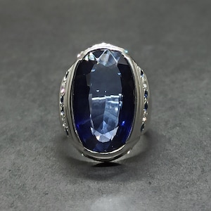 Oval Cut 30 Carat Dark Deep Blue Big Topaz Mens Plain Heavy Ring ...