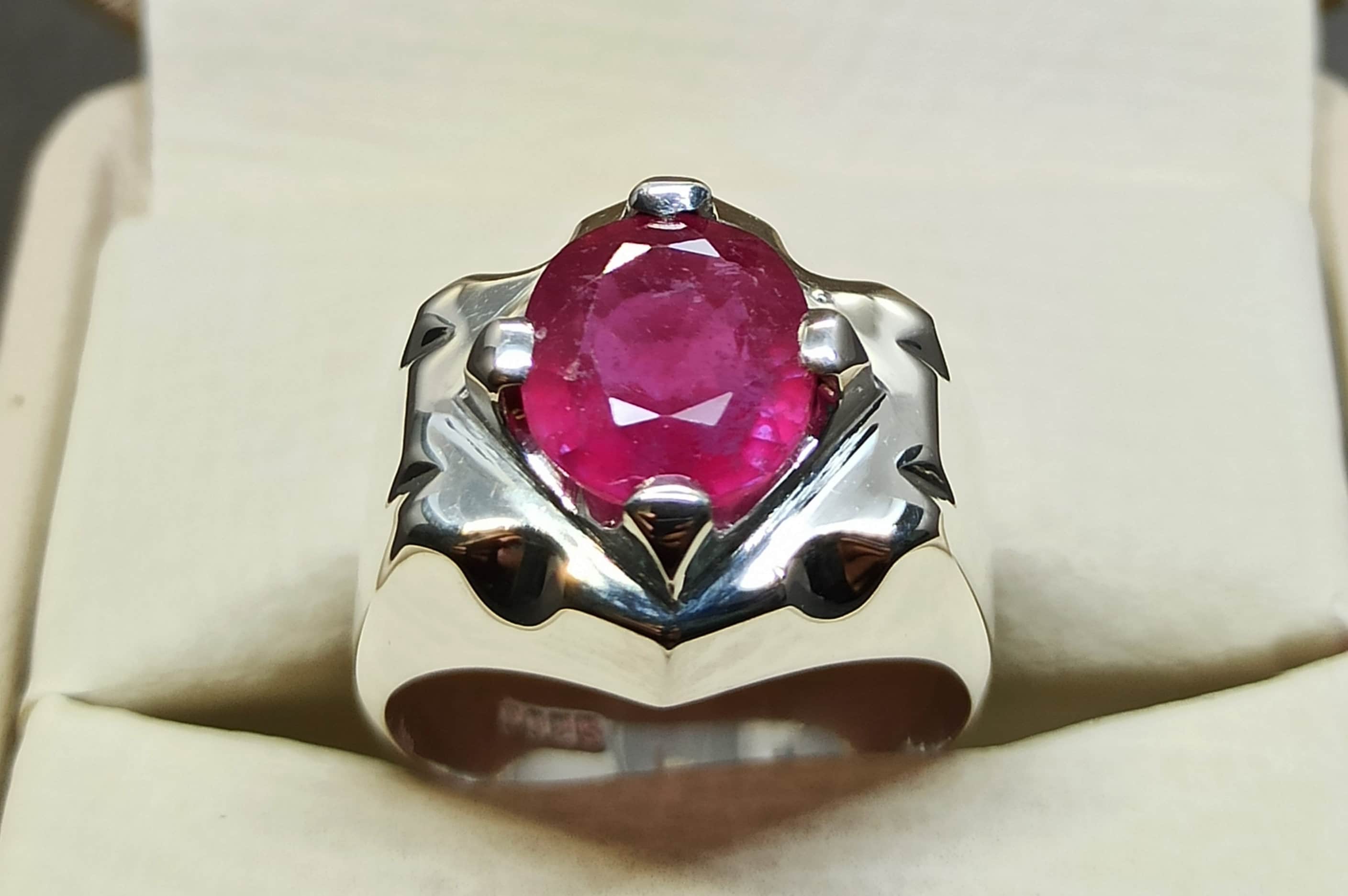 Natural 4.5 Carat Deep Red Ruby Mens Ring Sterling Silver 925 - Etsy