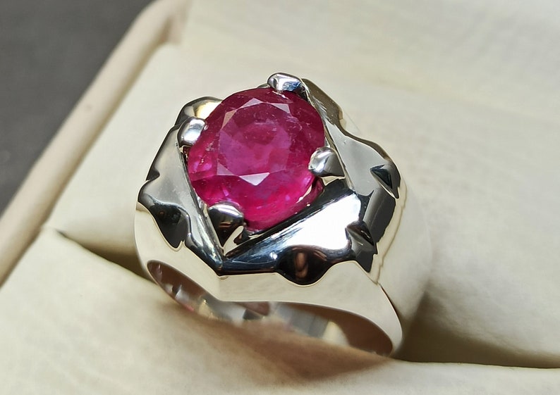 Natural 4.5 Carat Deep Red Ruby Mens Ring Sterling Silver 925 - Etsy