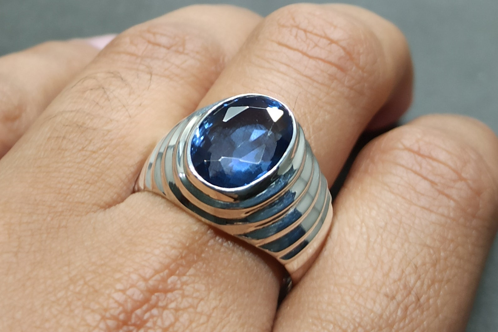 Oval Cut Deep Blue Topaz Sterling Silver 925 Handmade Mens Ring Blue ...