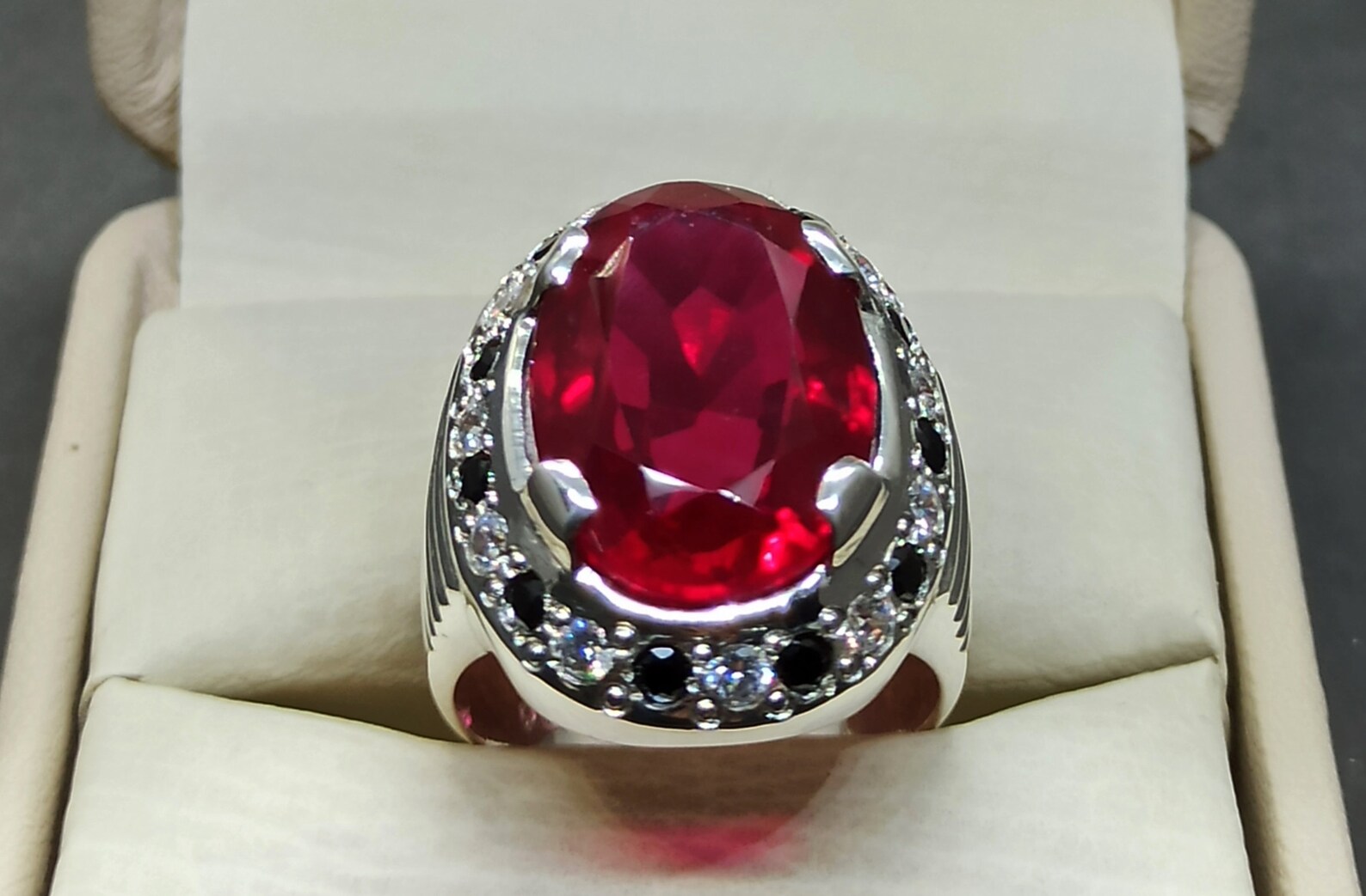 Oval Cut Dark Red Big Ruby Women Ring Sterling Silver 925 - Etsy