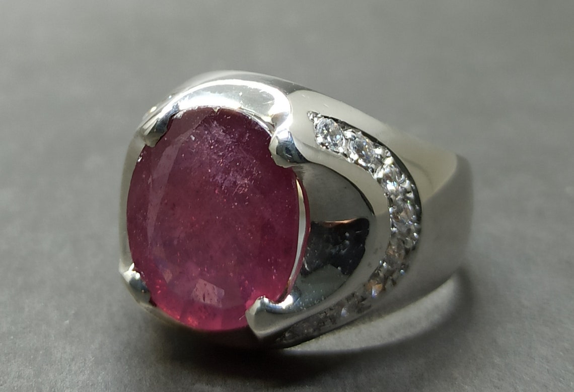 Natural 8.5 Carat Big Deep Red Ruby Mens Ring Sterling Silver - Etsy