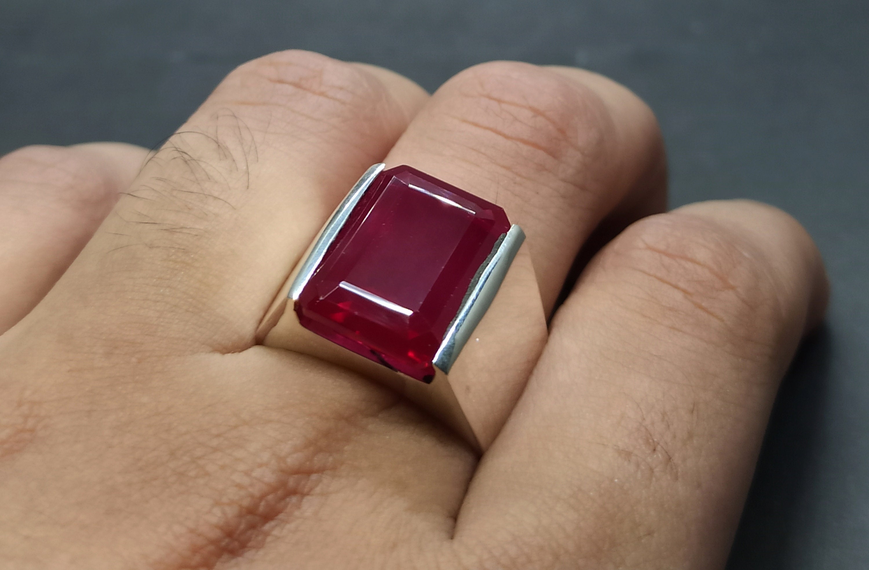 Emerald Cut Pigeon Deep Red Ruby Sterling Silver 925 Handmade | Etsy