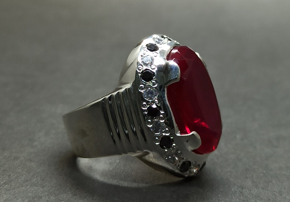 Oval Cut Dark Red Big Ruby Women Ring Sterling Silver 925 - Etsy