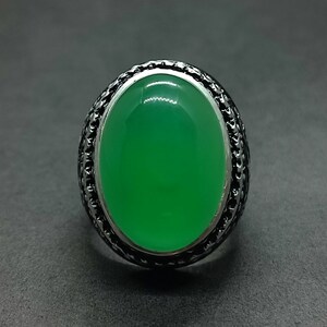 Rare Big Natural Yemeni Green Aqeeq Mens Islamic Ring Sterling Silver ...