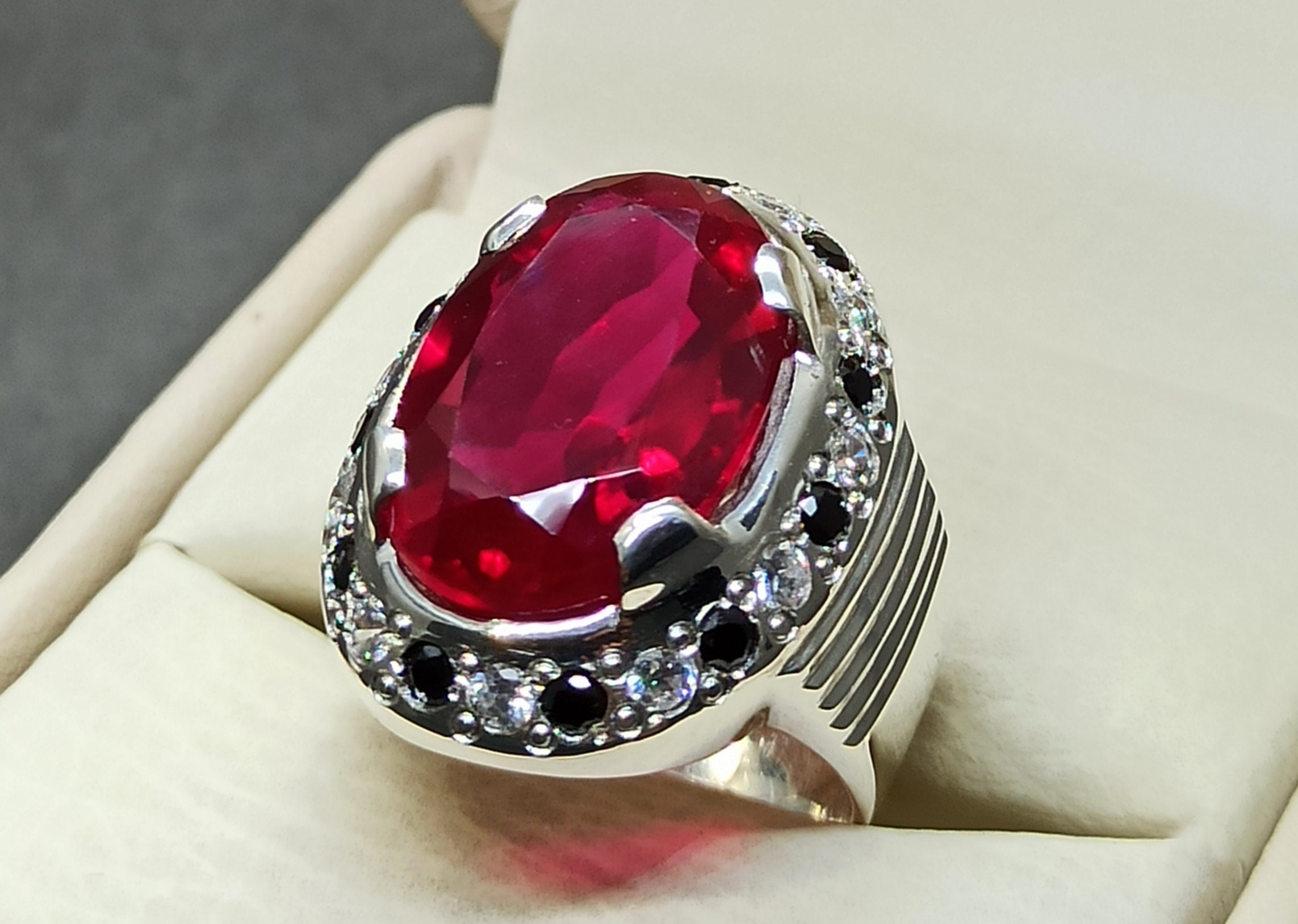 Oval Cut Dark Red Big Ruby Women Ring Sterling Silver 925 - Etsy