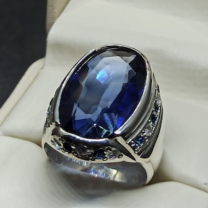 Oval Cut 30 Carat Dark Deep Blue Big Topaz Mens Plain Heavy Ring ...