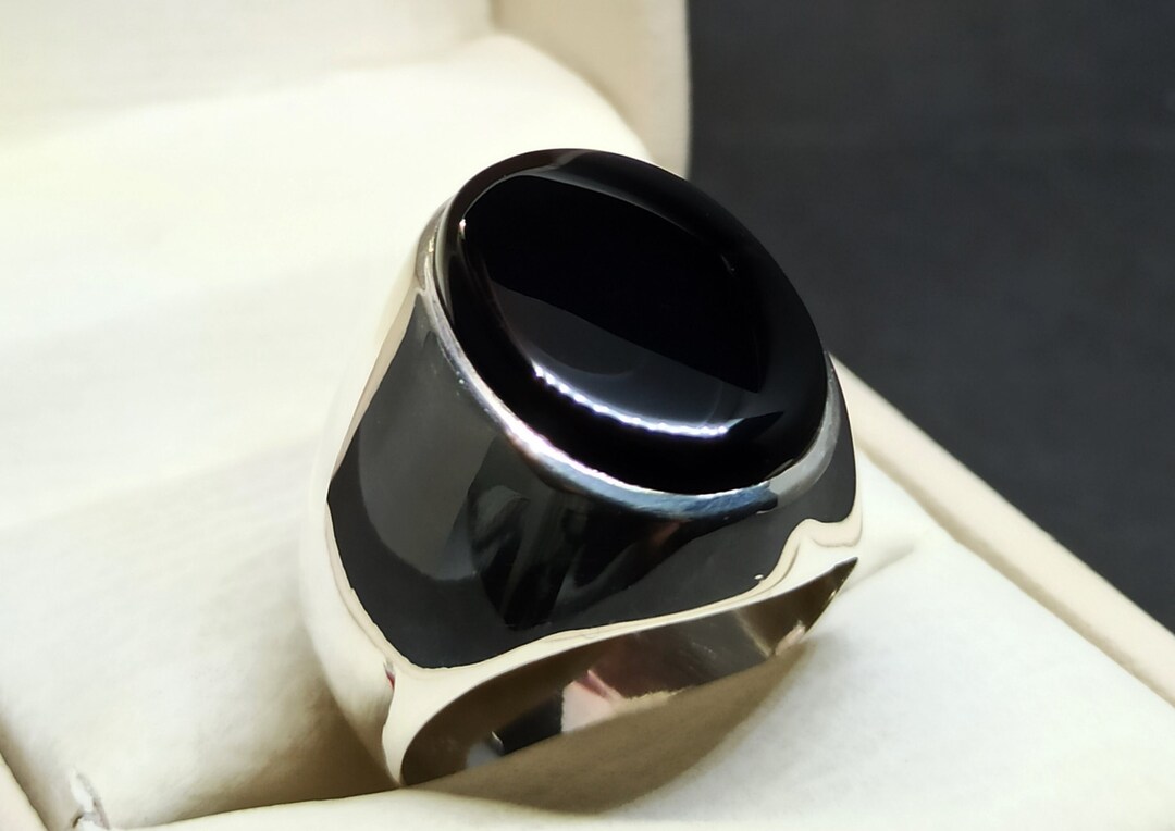Natural Yemeni Black Agate Ring: Sterling Silver Handmade Mens Aqeeq ...