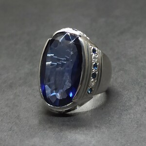 Oval Cut 30 Carat Dark Deep Blue Big Topaz Mens Plain Heavy Ring ...