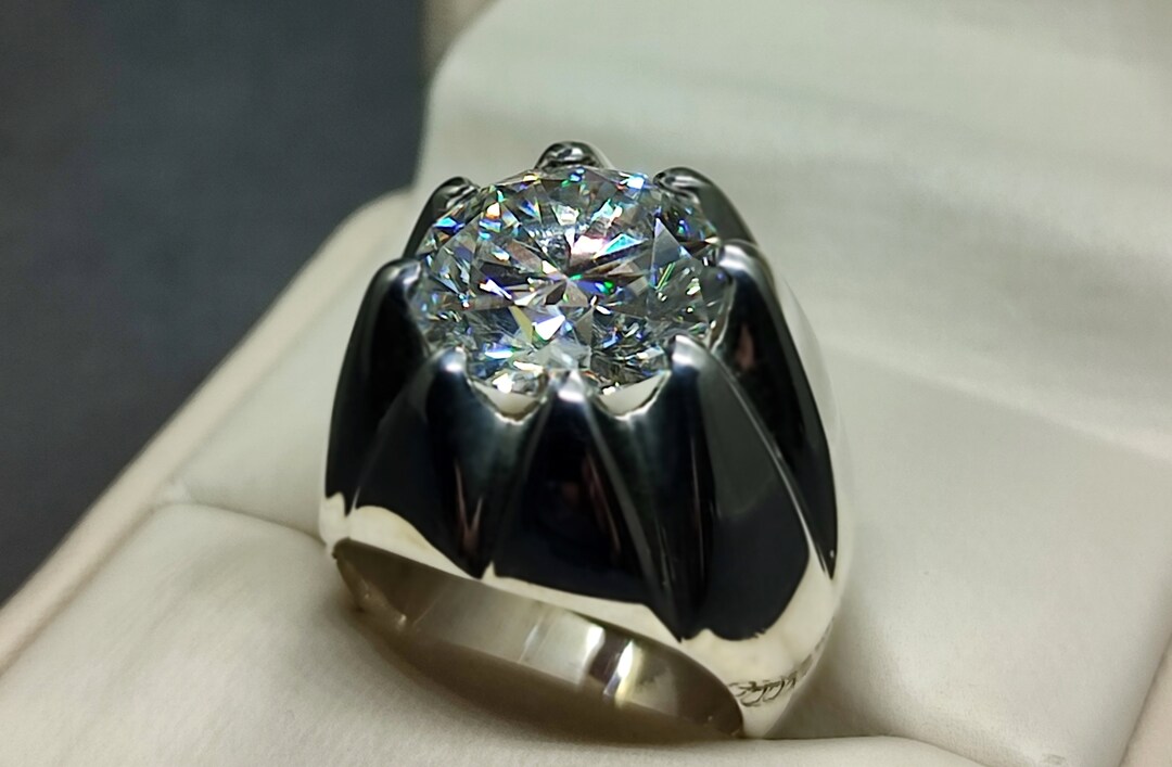 Diamond Cut 8 Carat Big Moissanite Mens Star Shape Ring Sterling Silver ...