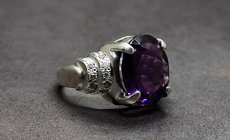 Dark Purple Amethyst Women Luxury Ring: Sterling Silver Handmade ...