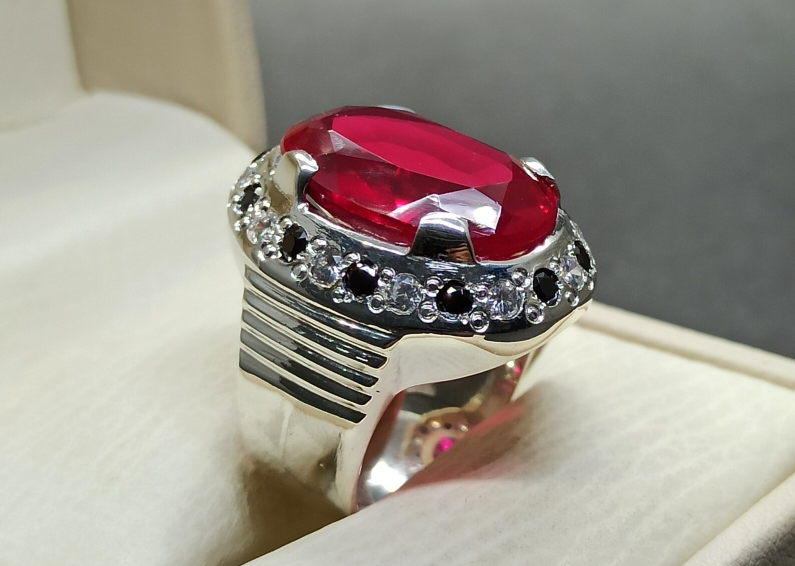 Oval Cut Dark Red Big Ruby Women Ring Sterling Silver 925 - Etsy