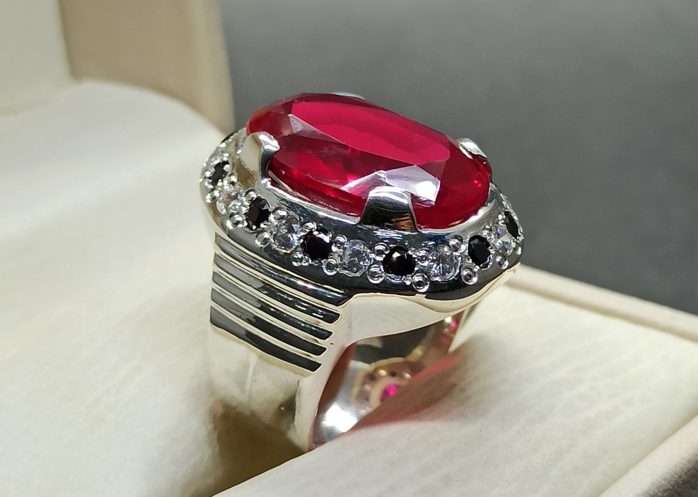 Oval Cut Dark Red Big Ruby Women Ring Sterling Silver 925 - Etsy