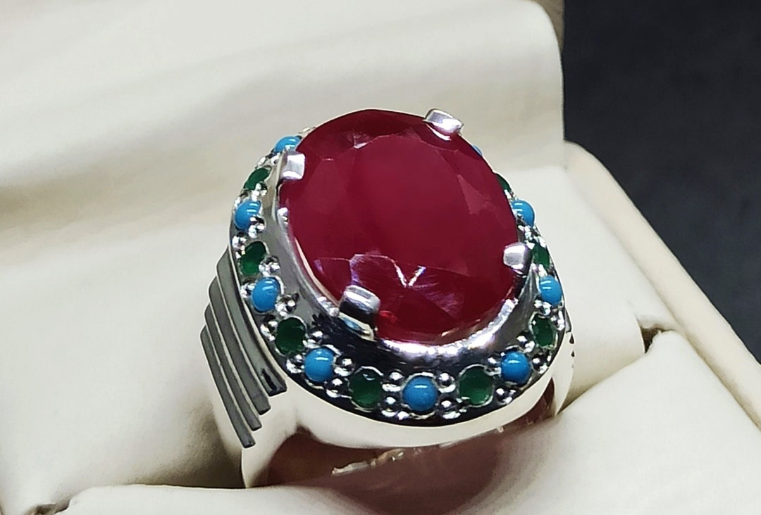 20 Carat Oval Cut Dark Red Big Ruby Women Ring Sterling Silver 925 ...