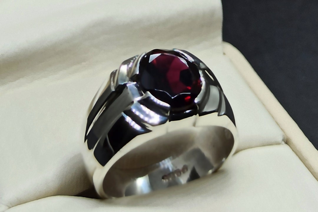 Real Red Garnet Bold Ring: Handcrafted Sterling Silver 925 Natural Oval ...