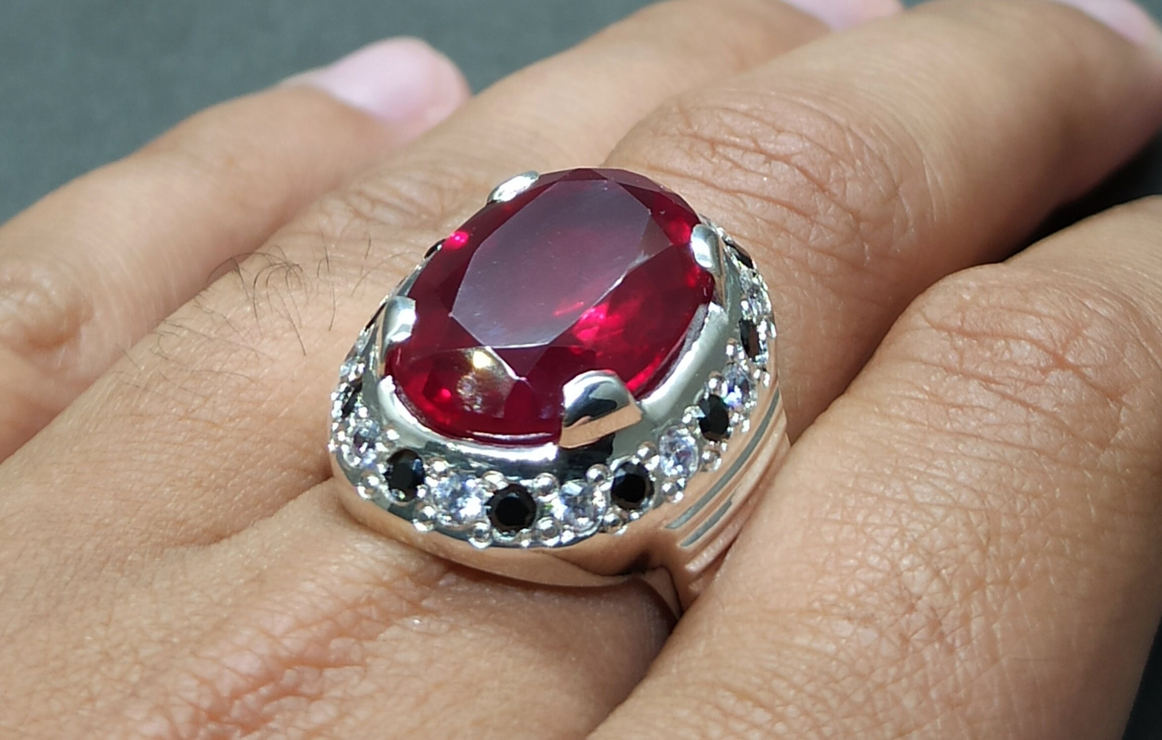 Oval Cut Dark Red Big Ruby Women Ring Sterling Silver 925 - Etsy