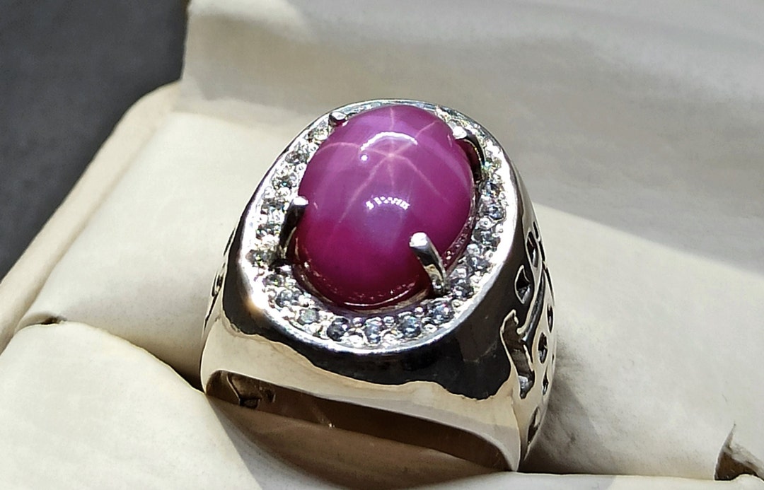 Natural 8 Carat Red Ruby Star Women Elegant Ring Sterling Silver 925 Handmade Yaqoot Ring Star ...