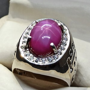 Natural 8 Carat Red Ruby Star Women Elegant Ring Sterling Silver 925 ...