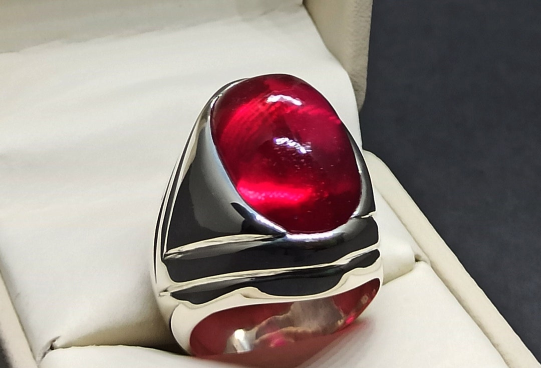 Handmade Heavy Dark Red Ruby Mens Ring: Sterling Silver - Etsy