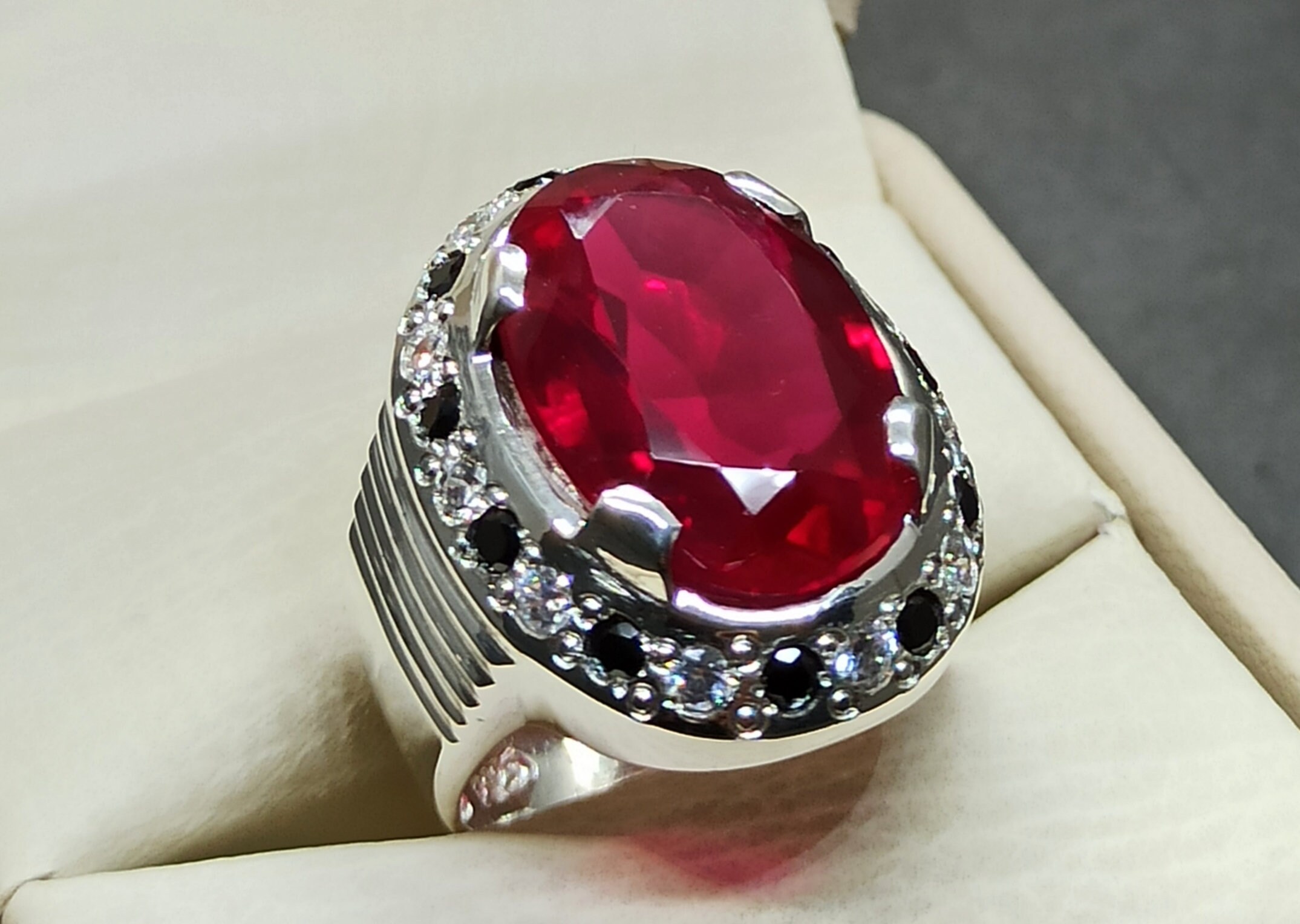 Oval Cut Dark Red Big Ruby Women Ring Sterling Silver 925 | Etsy