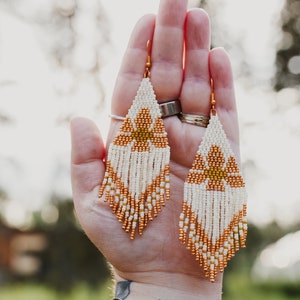 The Alis in Copper & Ivory Hand Beaded Earrings, Brick Stitch Earrings ...