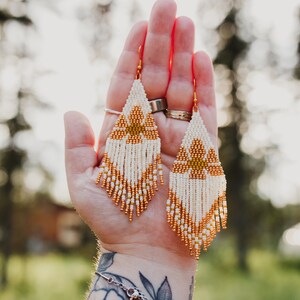 The Alis in Copper & Ivory Hand Beaded Earrings, Brick Stitch Earrings ...