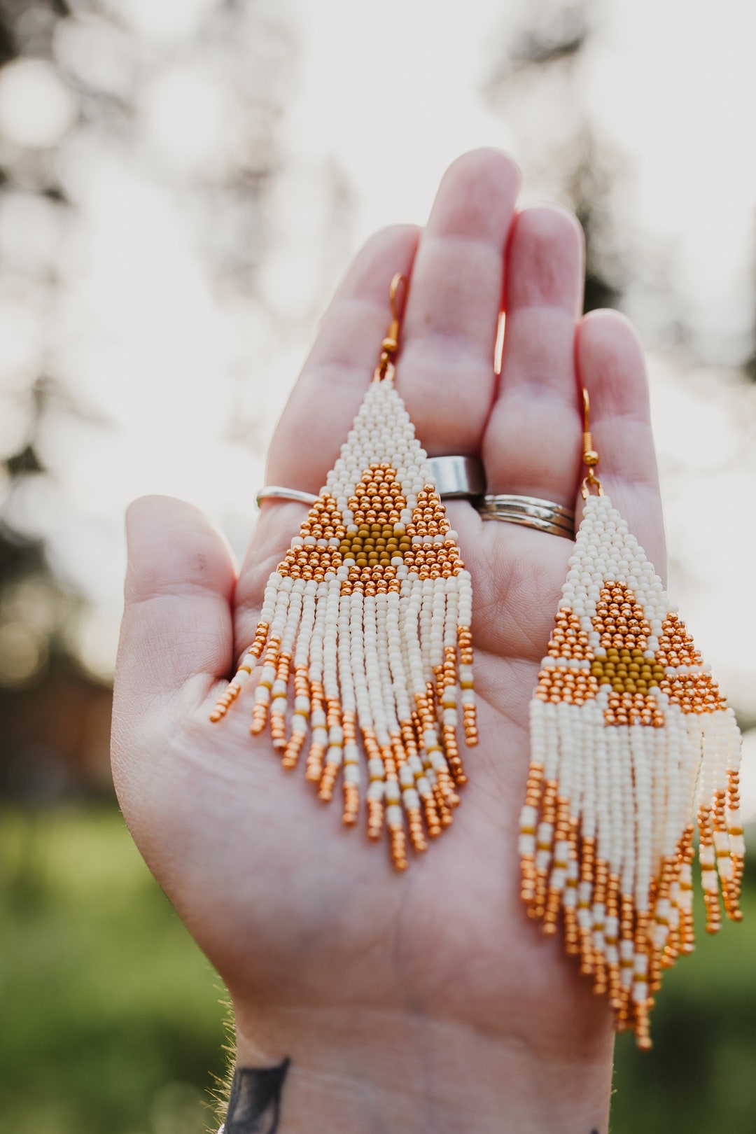 The Alis in Copper & Ivory Hand Beaded Earrings, Brick Stitch Earrings ...