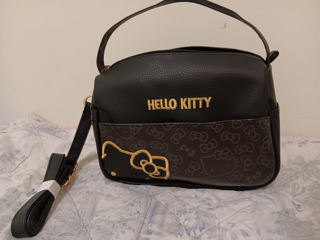 Hello Kitty Sanrio Last One Zipped Black Handbag Shoulder Strap Purse to Hold Wallet Documents ...