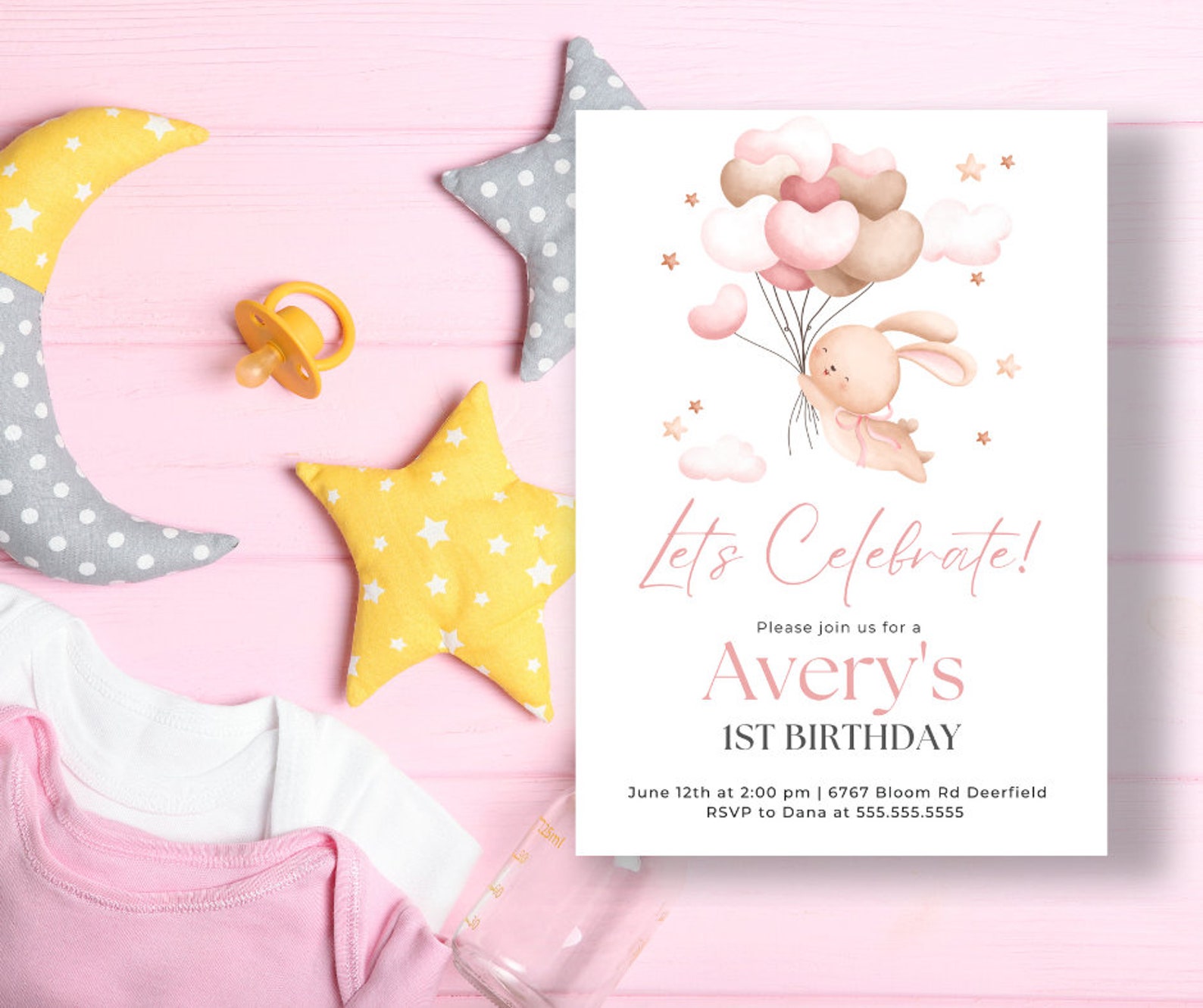 Let's Celebrate Baby Girl Birthday Invitation Instant Download Editable ...