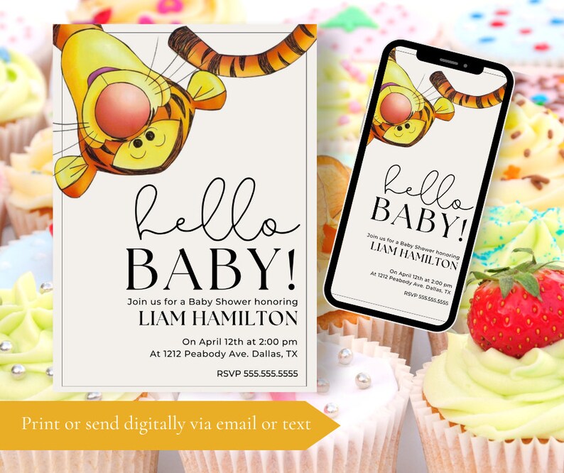 Tigger Baby Shower Invitation Minimalist Unisex Instant Download ...