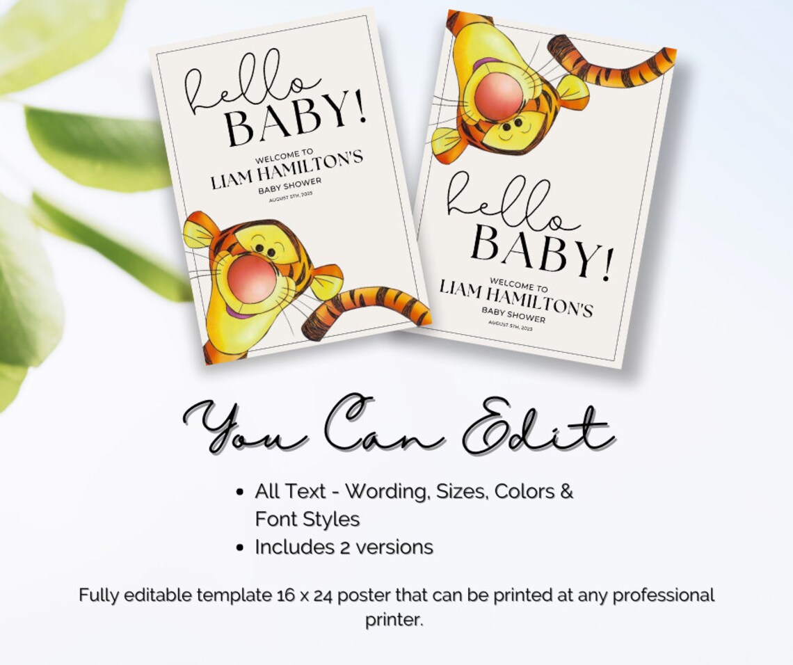 Tigger Baby Shower Poster 2 Versions Minimalist Unisex Instant Download ...