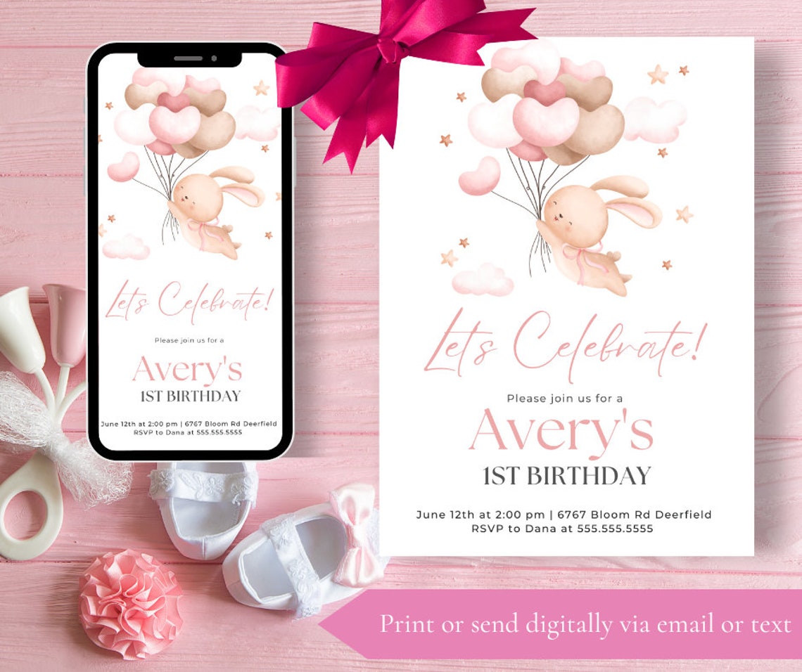 Let's Celebrate Baby Girl Birthday Invitation Instant Download Editable ...