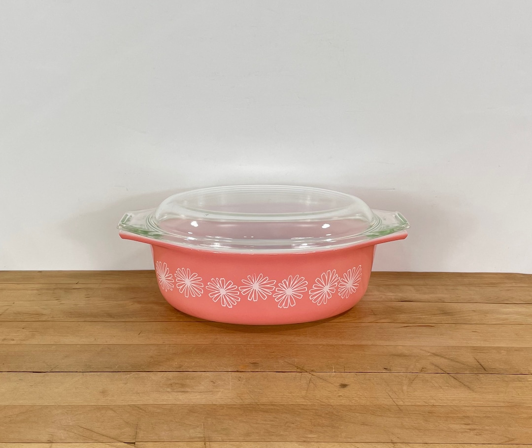 Pyrex Pink Daisy 043 1 1/2 Quart Oval Casserole Dish With Matching Lid ...