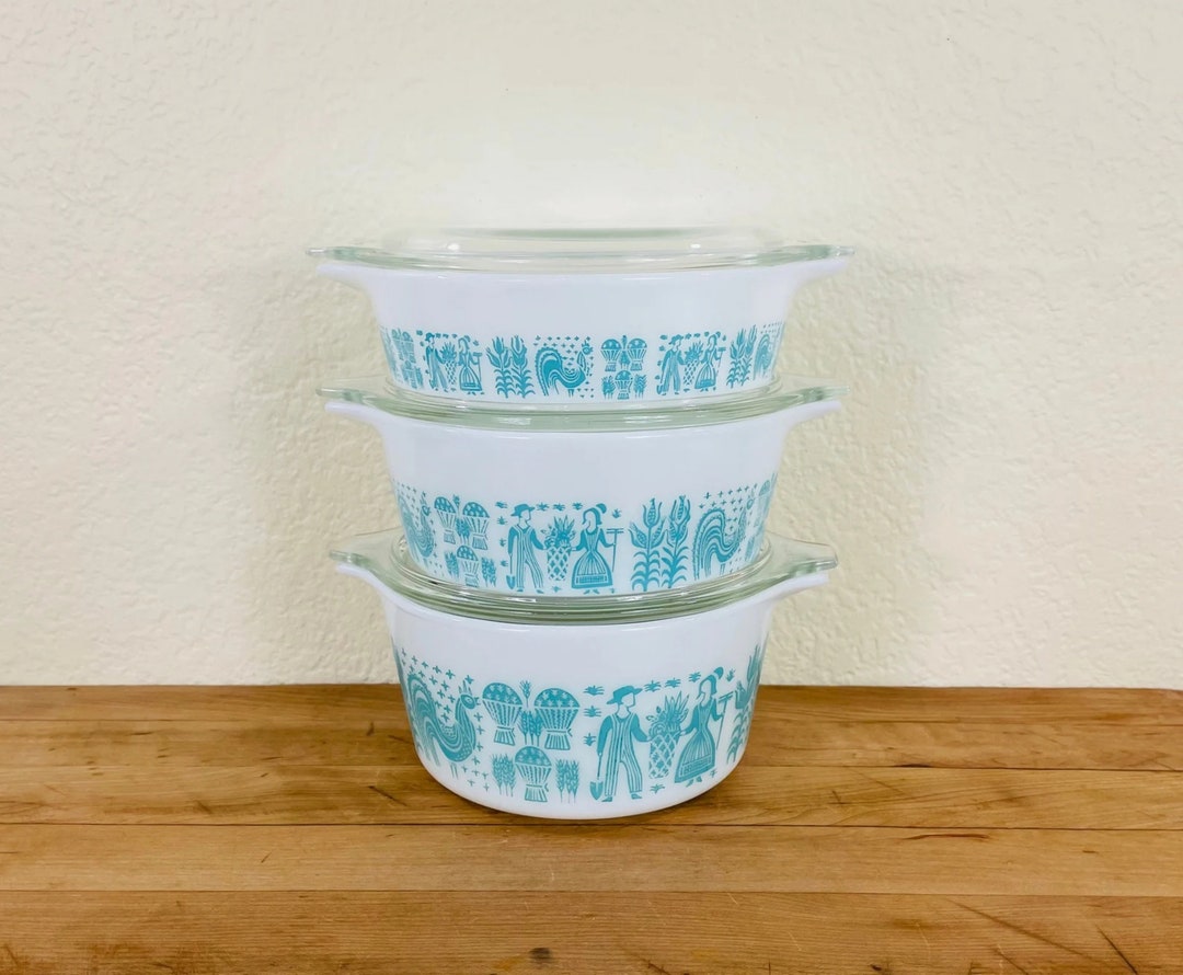 Pyrex Butterprint 3 Piece Bake-serve-store Casserole Set With Lids 471 ...