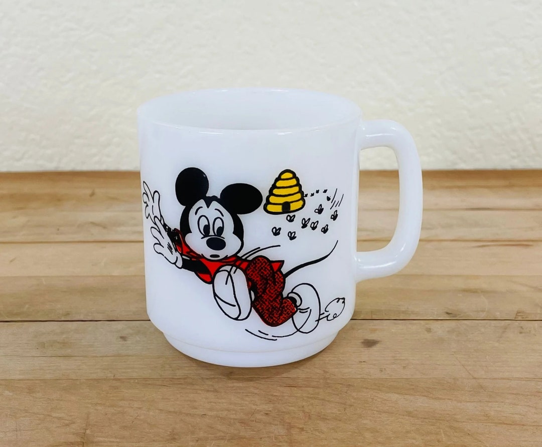 Mickey Mouse Club Mickey and Bees Coffee Mug on Libbey White Glass Mug ...