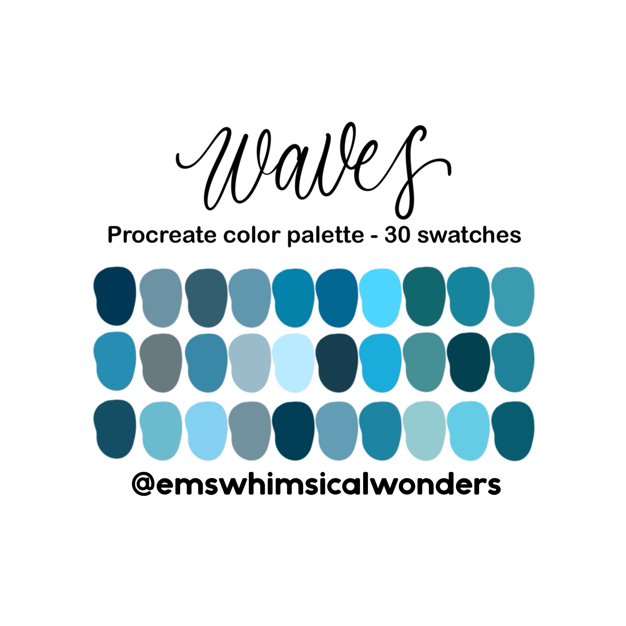 Waves Color Palette Blue Color Waves Aqua Procreate Blue Color Swatches ...