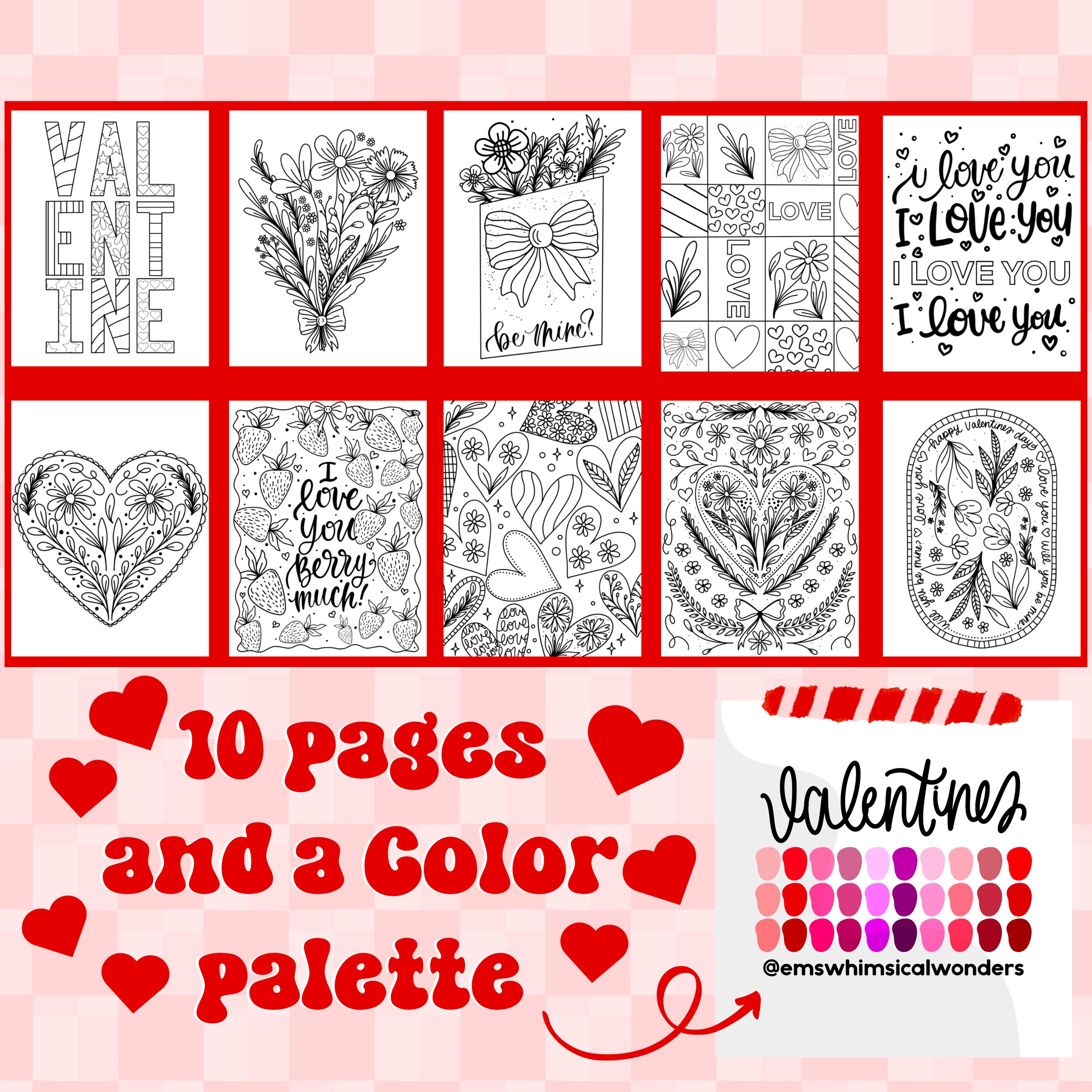 Blooms of Love Digital Coloring Book, Valentines Coloring Pages, Cute ...
