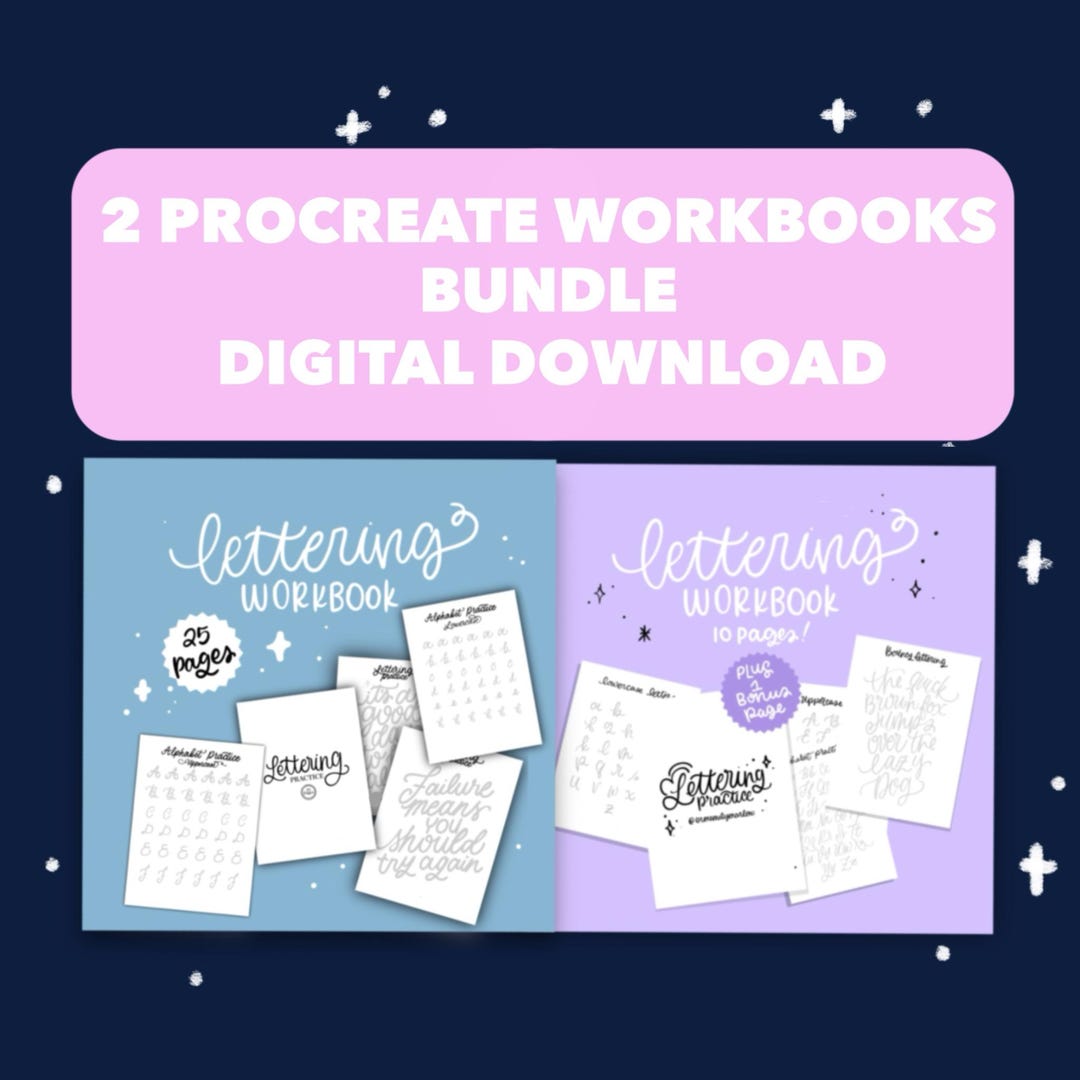 Procreate Digital Workbook Bundle Lettering | Cursive | Calligraphy ...