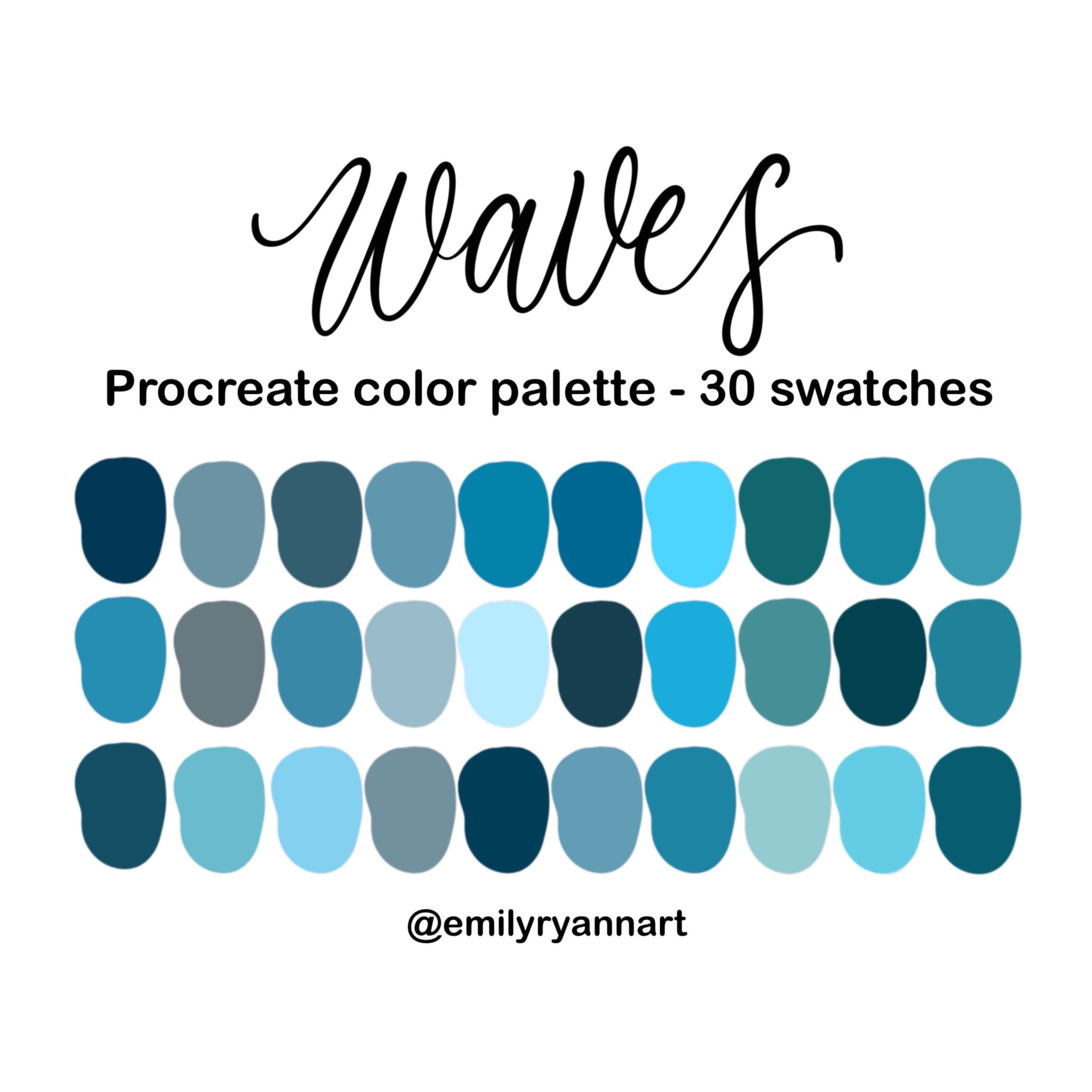Waves Color Palette Blue Color Waves Aqua Procreate Blue Color Swatches ...