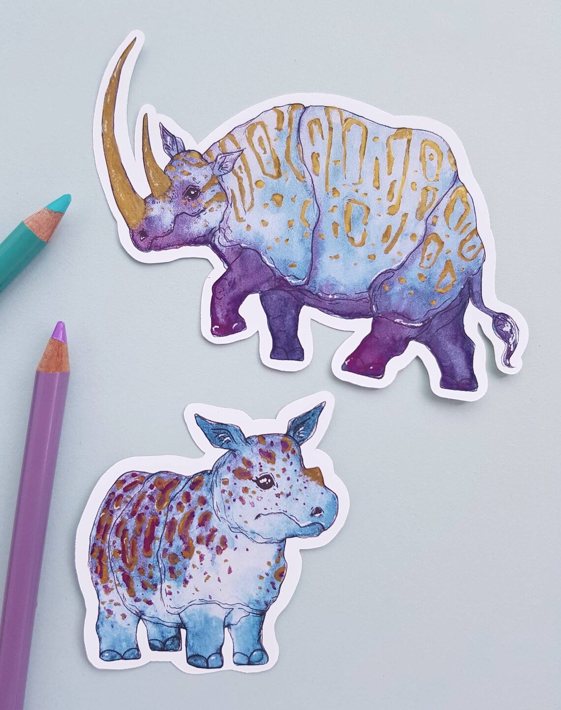 Gold Embellished Rhino Sticker Set Die Cut Sticker Cute | Etsy