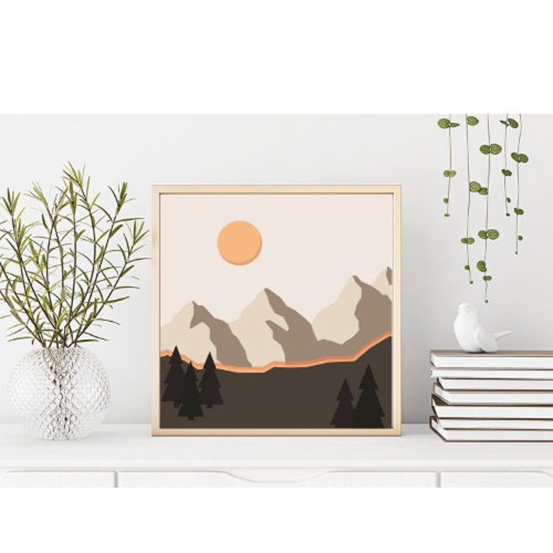 Minimalist Mountain Print, Downloadable Art, Modern Abstract Wall Art ...
