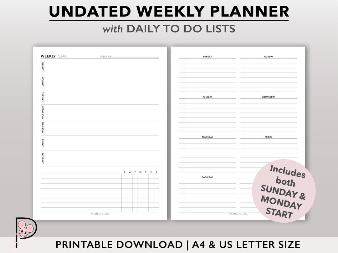 Undated Weekly Planner Printable Daily to Do List Printable - Etsy