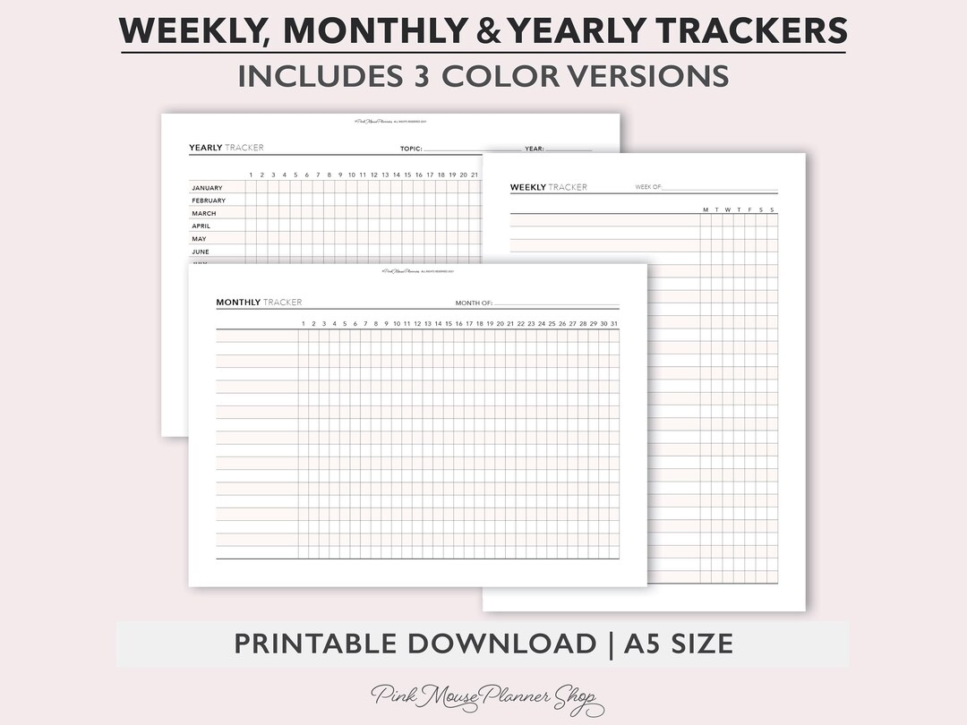 Printable Tracker Bundle Planner Insert, Weekly Tracker Page, Monthly ...