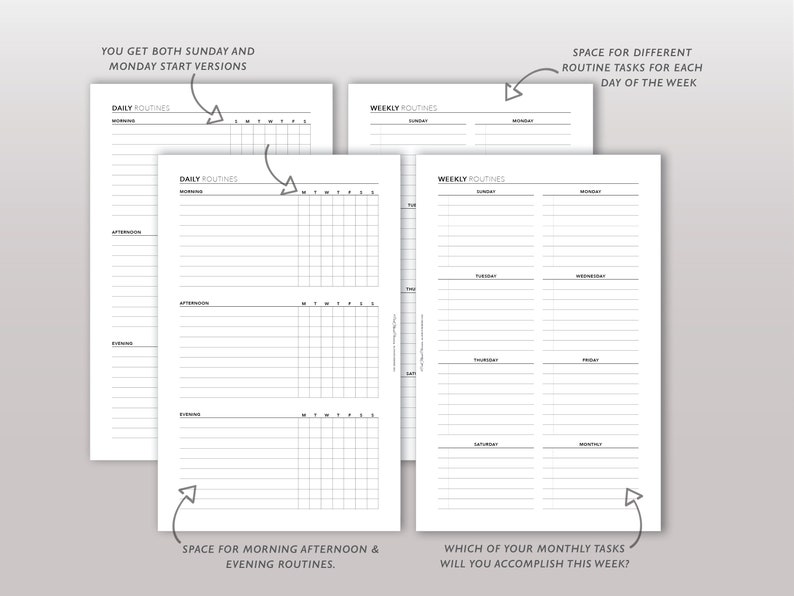Routine Checklist Printable Planner Insert, Daily Routine Page, Weekly ...