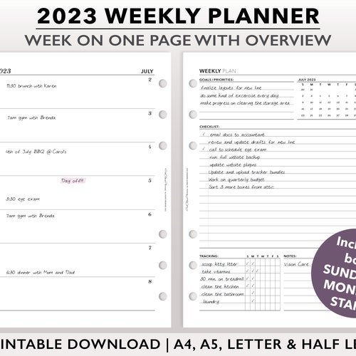 2023 Weekly Planner Printable A5 Size Dated Weekly - Etsy