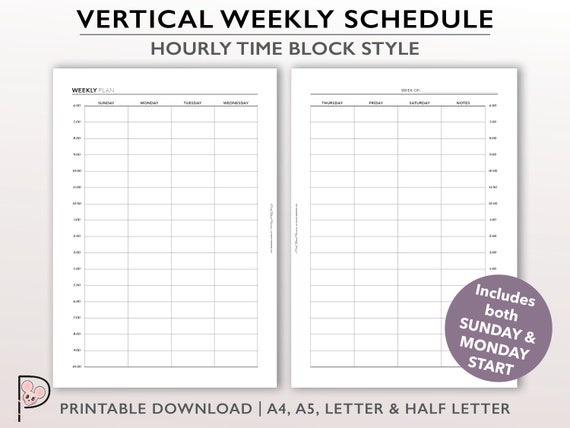 Undated Weekly Planner Printable Time Block Planner Insert | Etsy