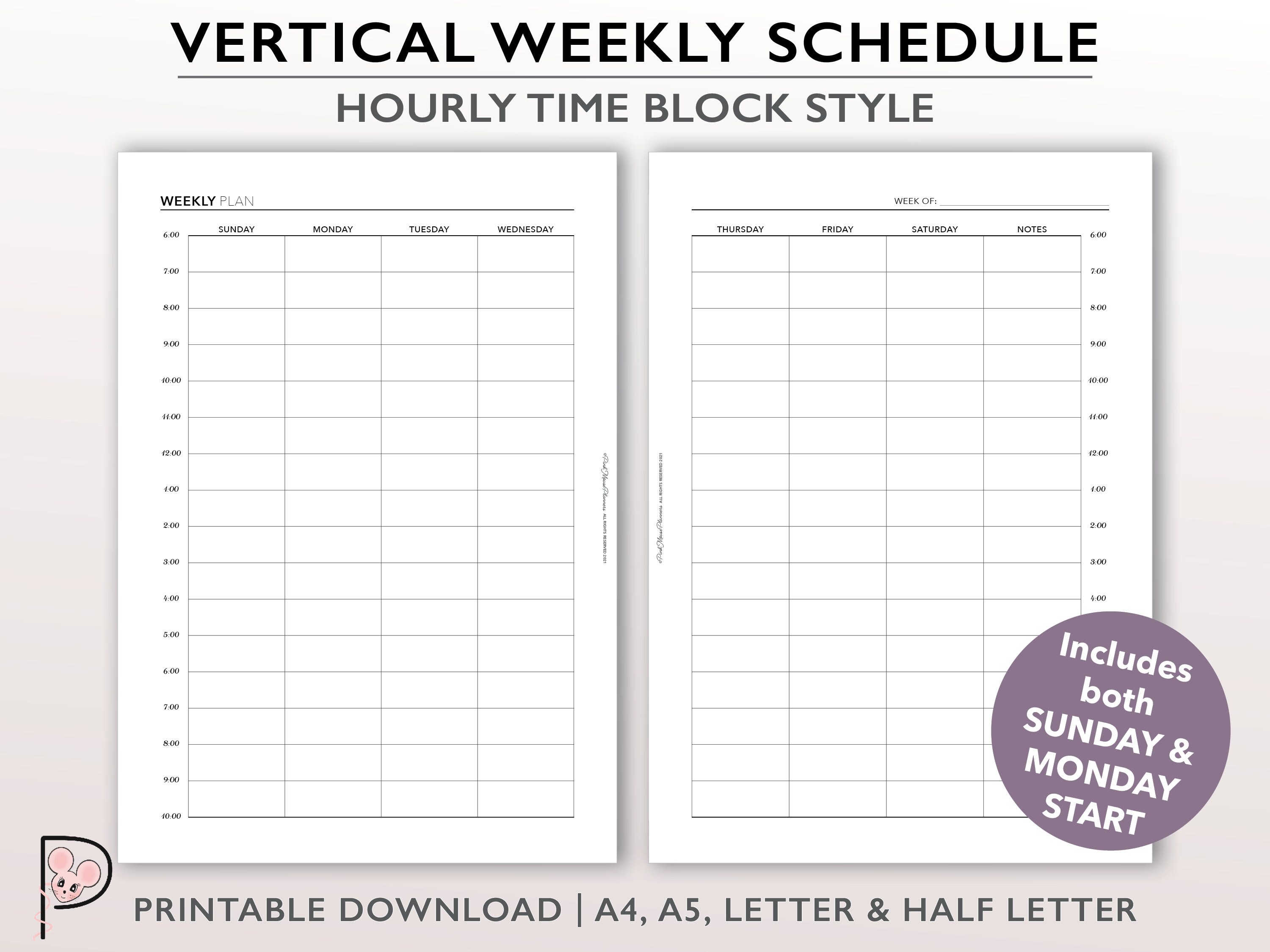 Undated Weekly Planner Printable Time Block Planner Insert - Etsy