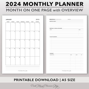 2024 Monthly Printable Planner Inserts, Month on One Page With Overview ...